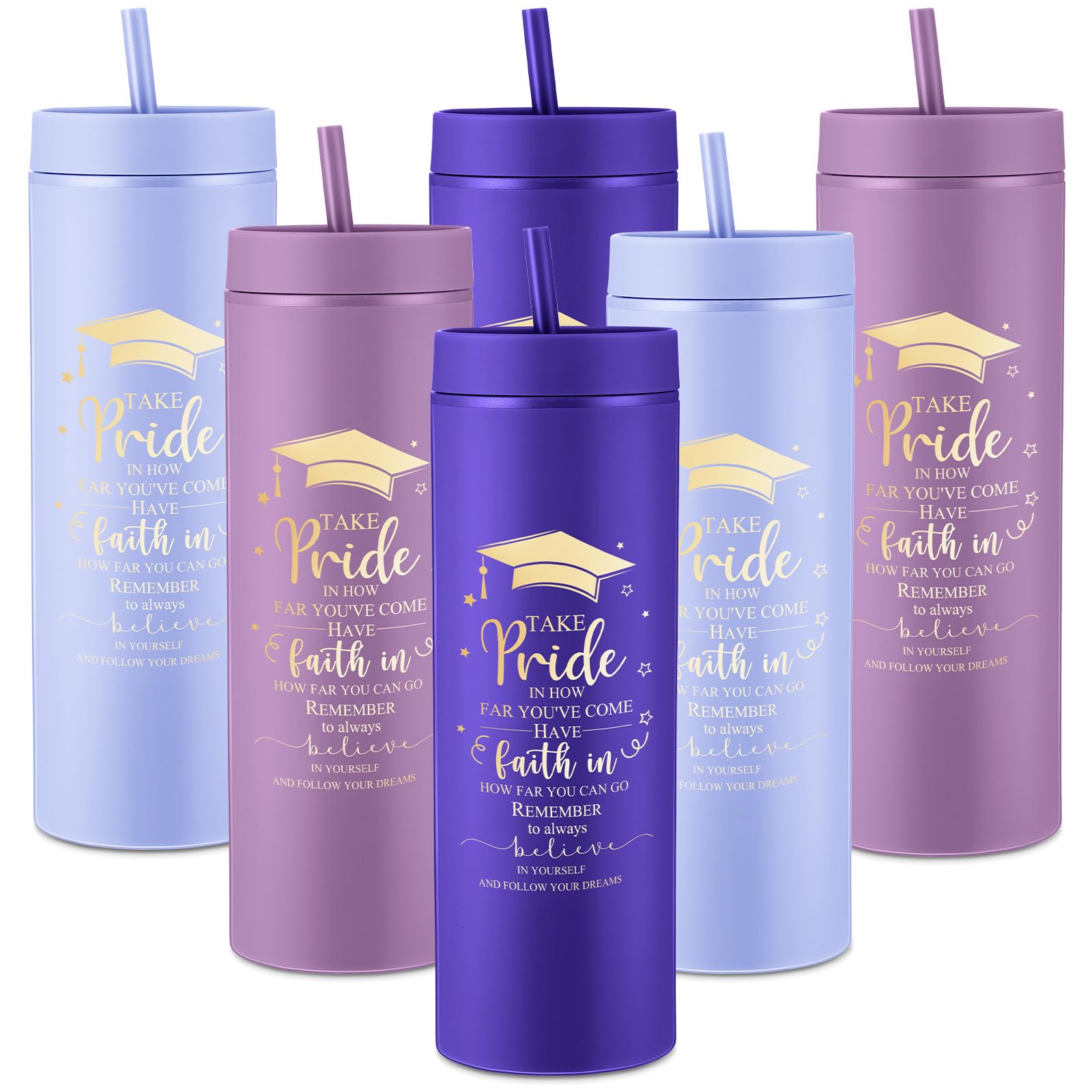 Blushtier 6 Pcs Class of 2025 Graduation Gifts Bulk 16oz Matte Graduation Cups 2025 Inspirational Tumbler with Lid and Straw Plastic Drinking Tumbler for Teen High School Grad Party Favors (Purple)