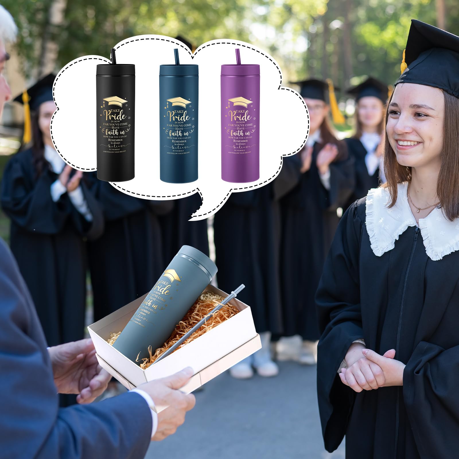 Blushtier 6 Pcs Class of 2025 Graduation Gifts Bulk 16oz Matte Graduation Cups 2025 Inspirational Tumbler with Lid and Straw Plastic Drinking Tumbler for Teen High School Grad Party Favors (Colorful)