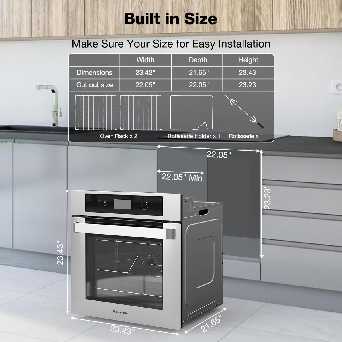 ThermoMate 24 Inch Built-in Microwave Drawer with Automatic Presets + 24" Electric Wall Oven with 12 Functions, 3100W Convection Ovens