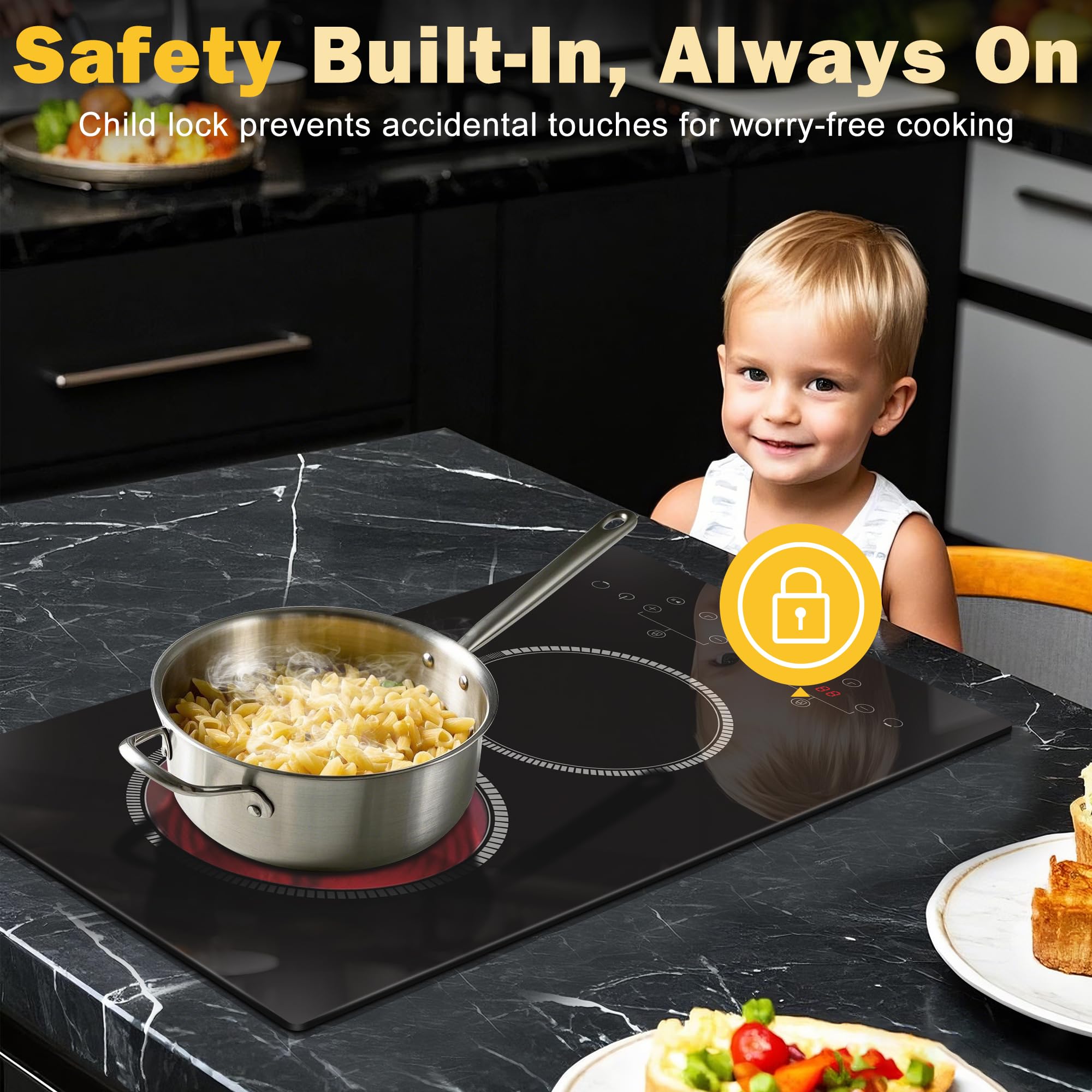2 Burner Electric Cooktop, 12 Inch Electric Stove 120V 2000W Plug-in Stove Top with Timer, 9 Level Adjustment, Pause Control & Child Lock, Countertop & Built-in, Sensor Touch, Pladeca