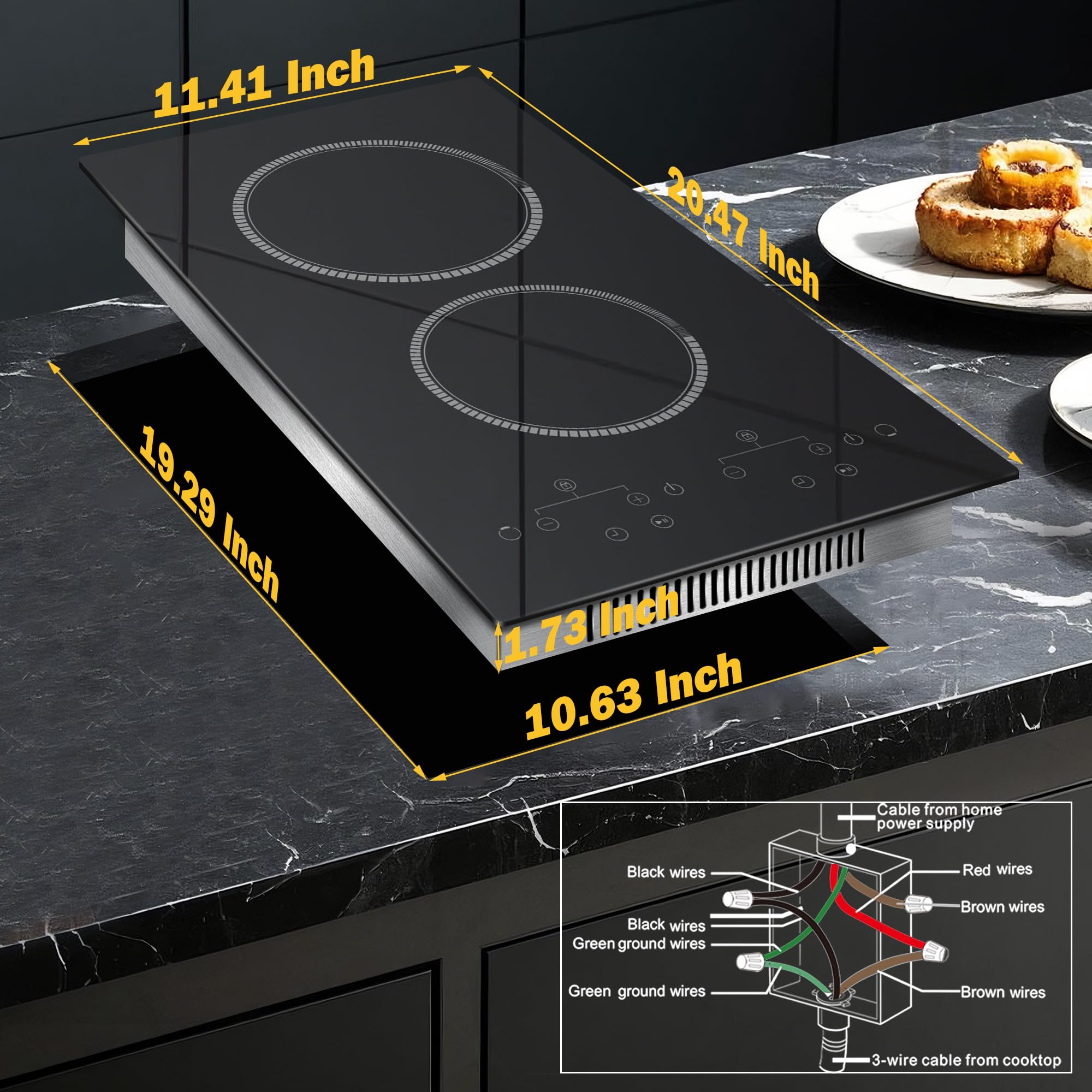2 Burner Electric Cooktop, 12 Inch Electric Stove 120V 2000W Plug-in Stove Top with Timer, 9 Level Adjustment, Pause Control & Child Lock, Countertop & Built-in, Sensor Touch, Pladeca