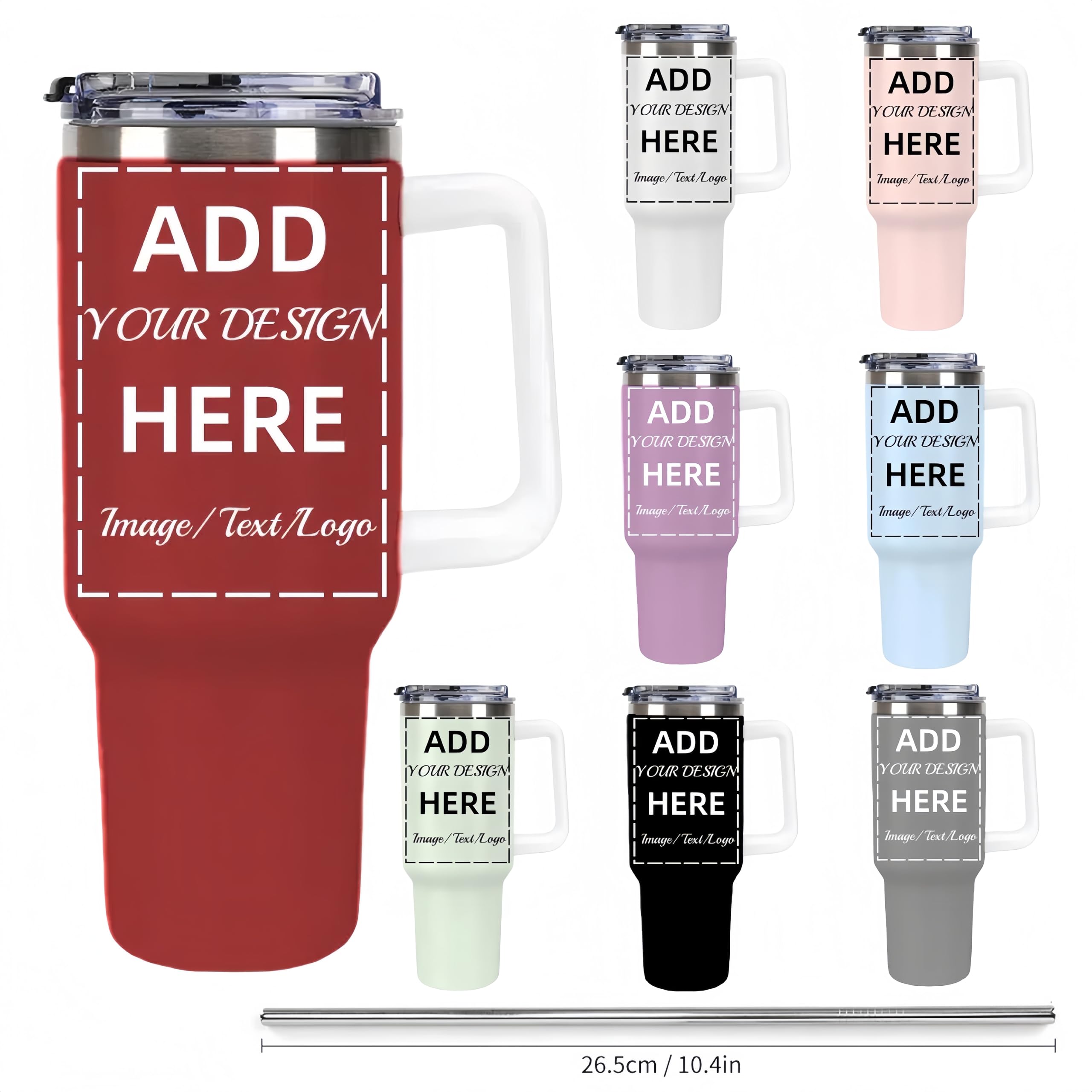 Personalized Tumbler with Handle|Custom Coffee Tumbler with Lid and Straw|Design Your Own Text/Photo Car Cup Holder|Stainless Steel Cup for Gym/Work/Travel Mug Gift for Women&Men(40oz)