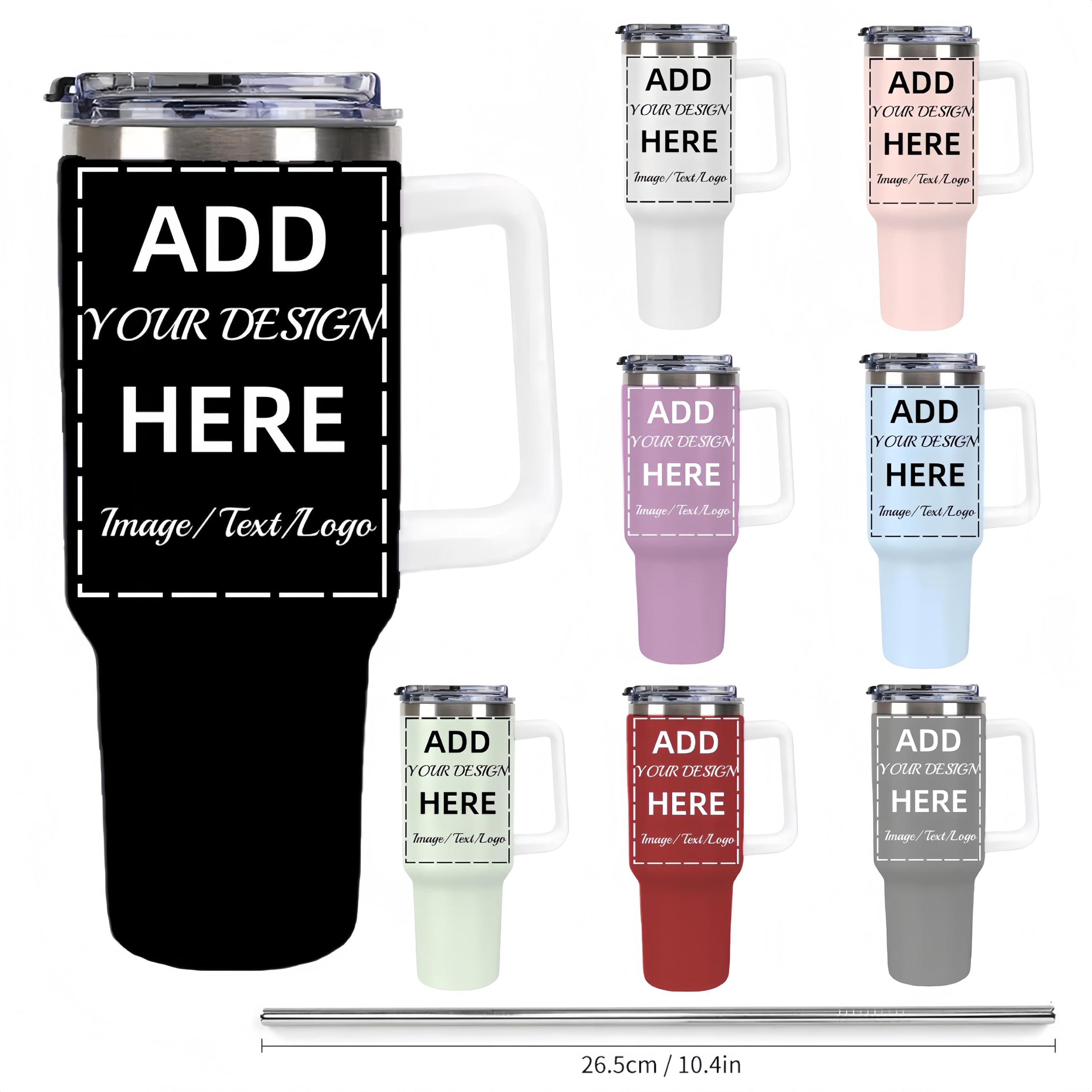Personalized Tumbler with Handle|Custom Coffee Tumbler with Lid and Straw|Design Your Own Text/Photo Car Cup Holder|Stainless Steel Cup for Gym/Work/Travel Mug Gift for Women&Men(40oz)
