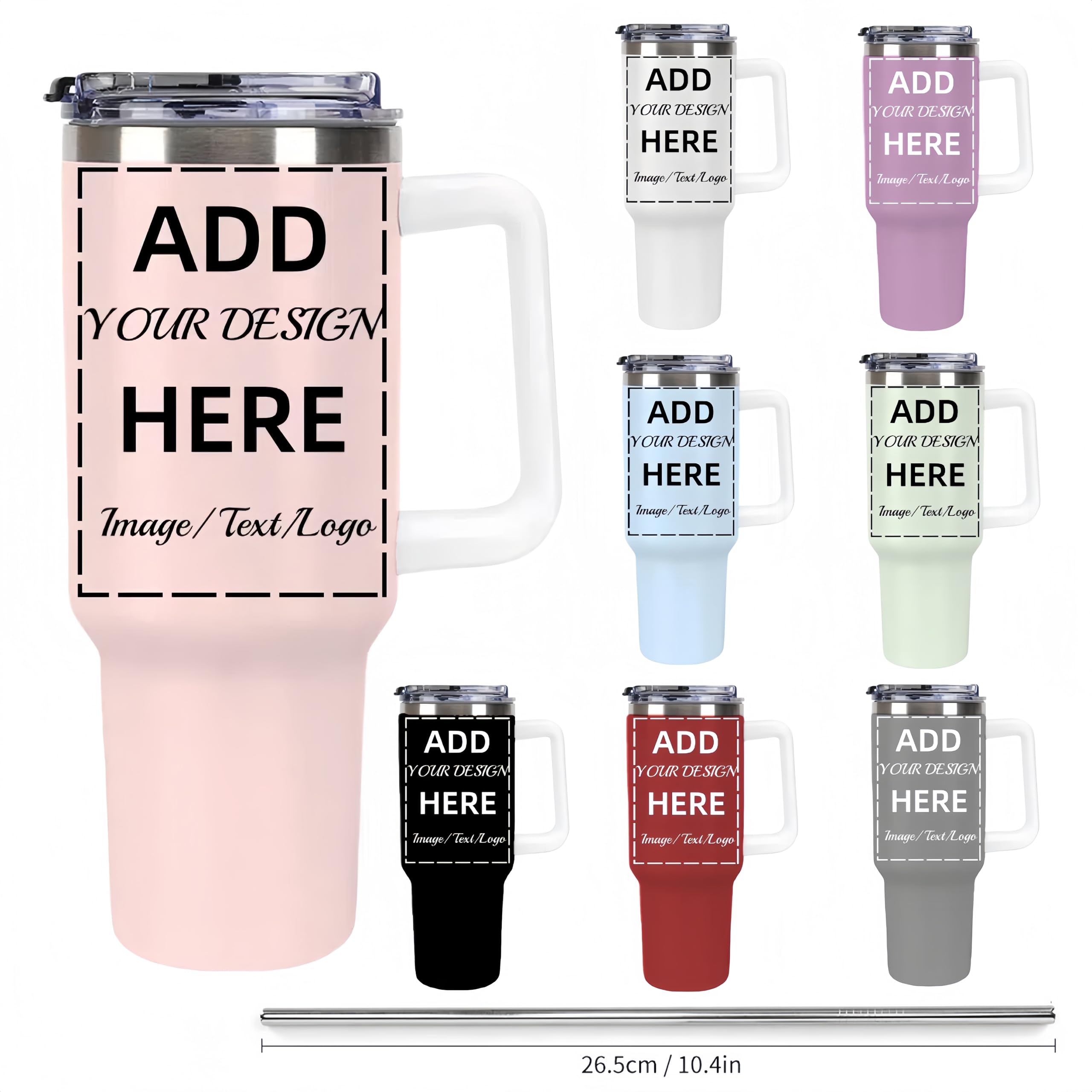 Personalized Tumbler with Handle|Custom Coffee Tumbler with Lid and Straw|Design Your Own Text/Photo Car Cup Holder|Stainless Steel Cup for Gym/Work/Travel Mug Gift for Women&Men(40oz)
