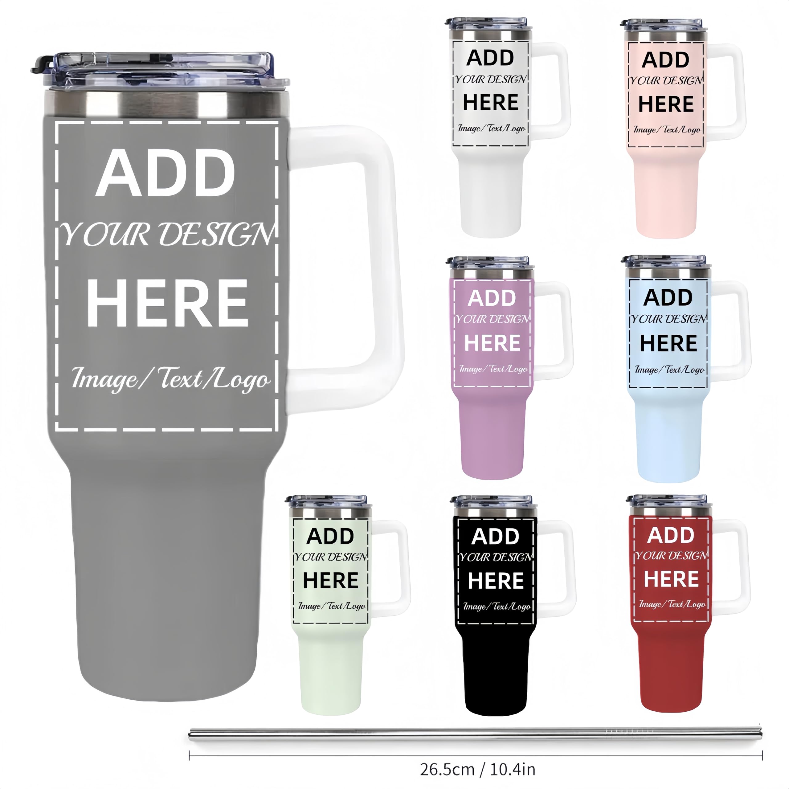 Personalized Tumbler with Handle|Custom Coffee Tumbler with Lid and Straw|Design Your Own Text/Photo Car Cup Holder|Stainless Steel Cup for Gym/Work/Travel Mug Gift for Women&Men(40oz)