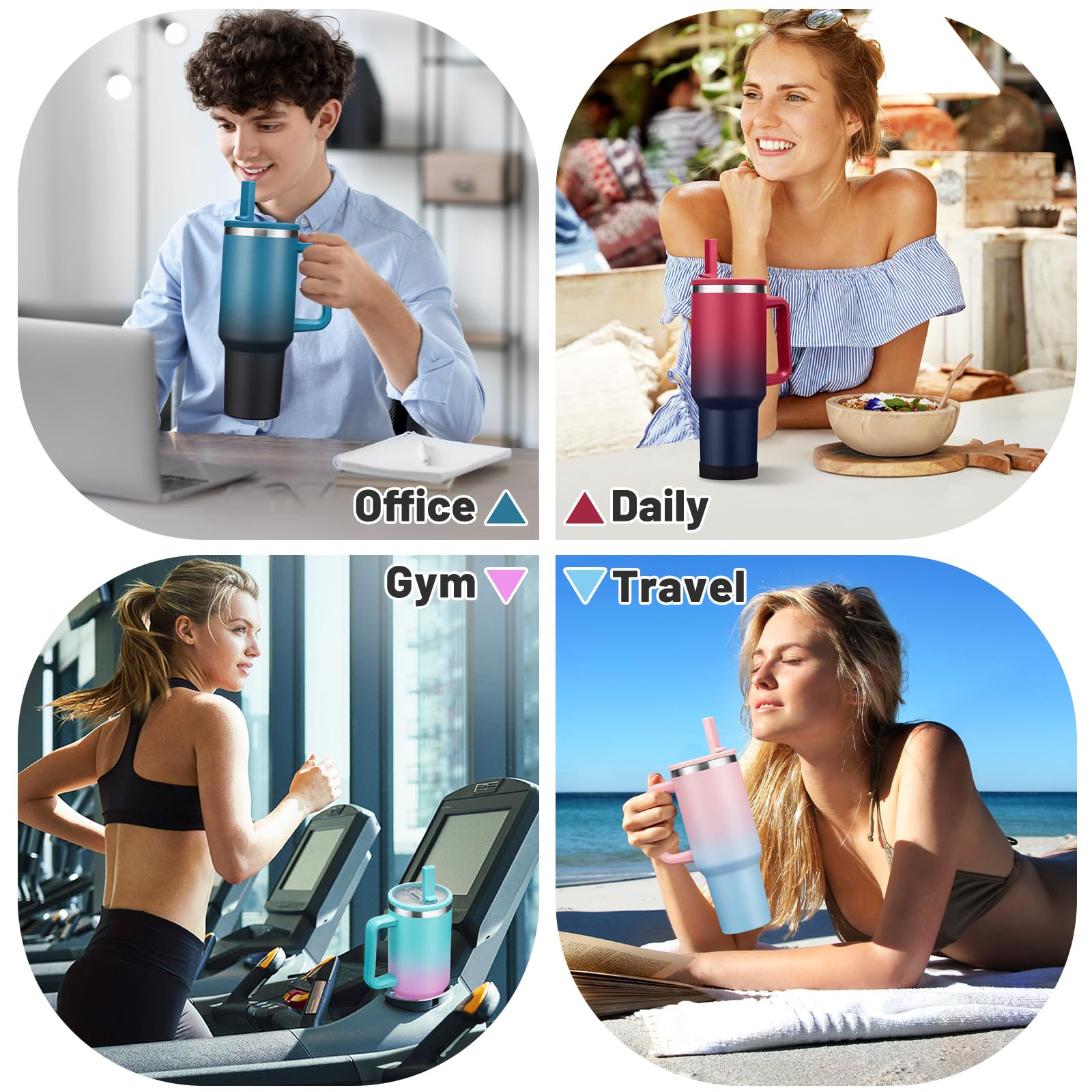 ICIOI 40oz Tumbler with Handle and Flip Straw, Travel Water Cup with Leakproof Lid for Keep Cold 34hrs & Hot 10Hras, Reusable Stainless Steel Water Bottle Fits in Cup Holder