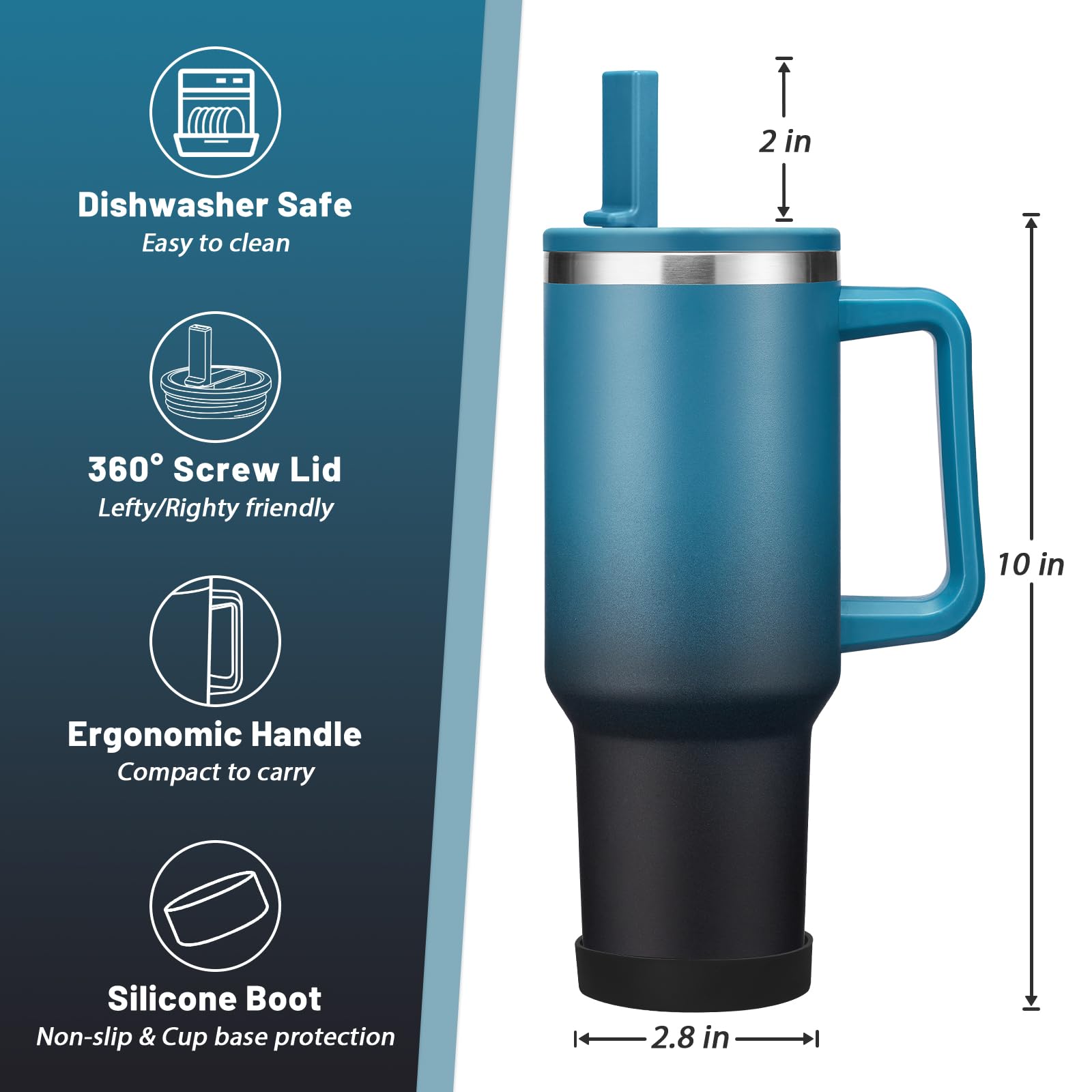ICIOI 40oz Tumbler with Handle and Flip Straw, Travel Water Cup with Leakproof Lid for Keep Cold 34hrs & Hot 10Hras, Reusable Stainless Steel Water Bottle Fits in Cup Holder