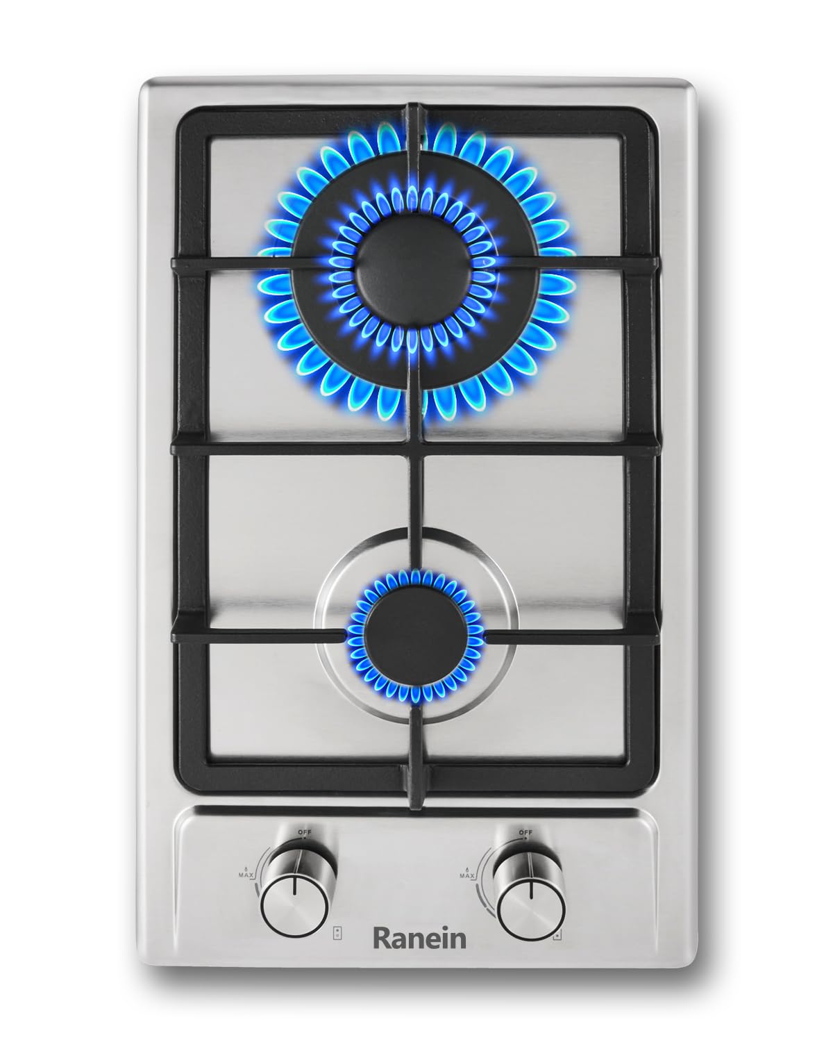 Ranein 2-Burner Gas Cooktop, 12-Inch Gas Stove Top Compatible with Thermocouple Protection, Built-in Gas Stove, 304 Stainless Steel Panel, Compatible with NG&LPG for Apartment and Indoor