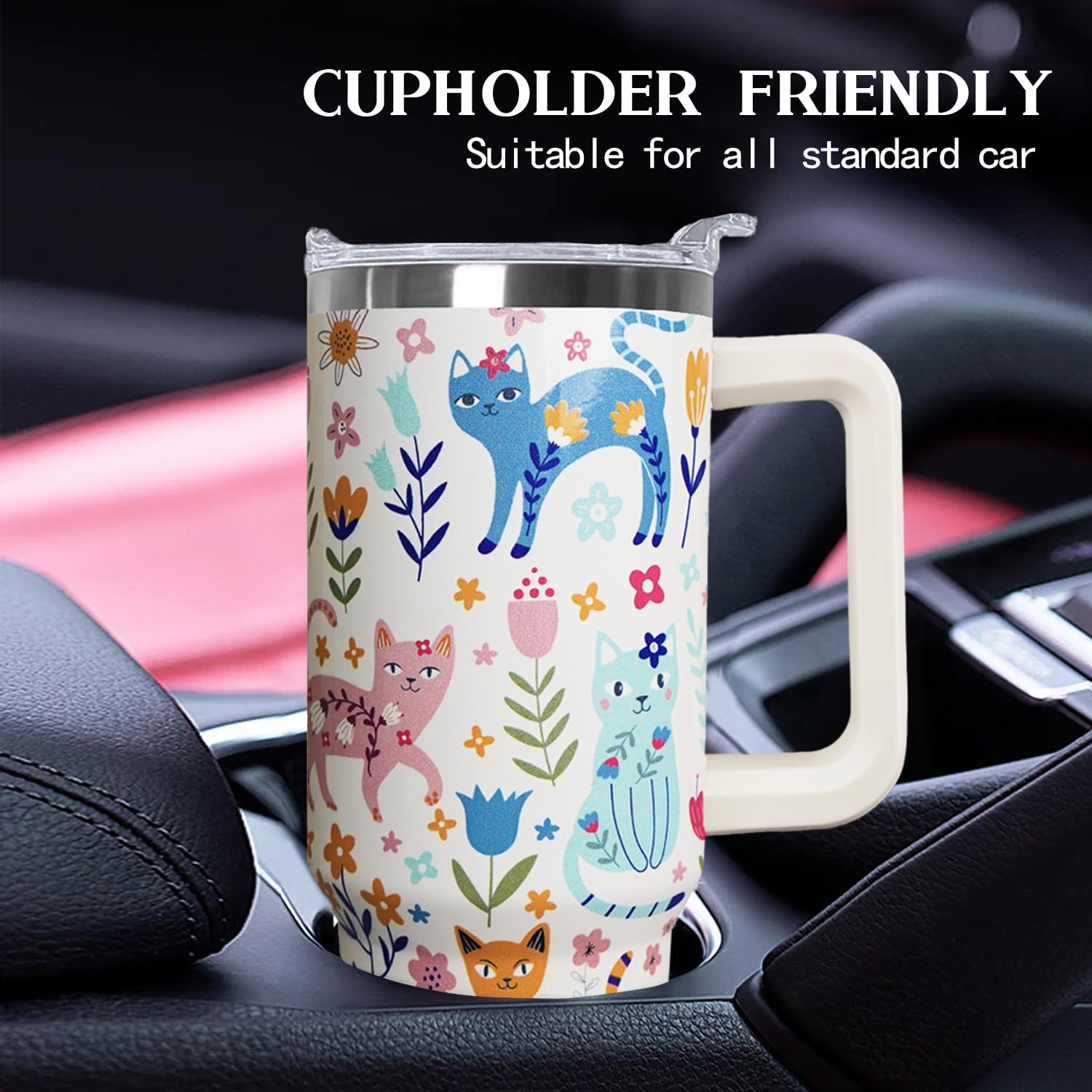 wmvhdiw 30 Oz Tumbler With Handle,Coffee Travel Mug Cup Water Bottle,Cat Decor,Cat Gifts for Women