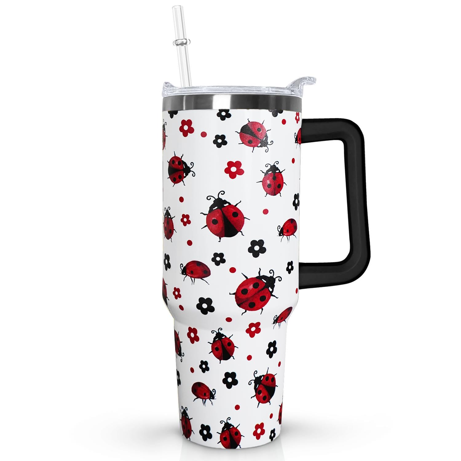 wmvhdiw 30 Oz Ladybug Tumbler With Handle,Ladybug Coffee Travel Mug Cup Water Bottle,Ladybug Decor,Ladybug Gifts for Women