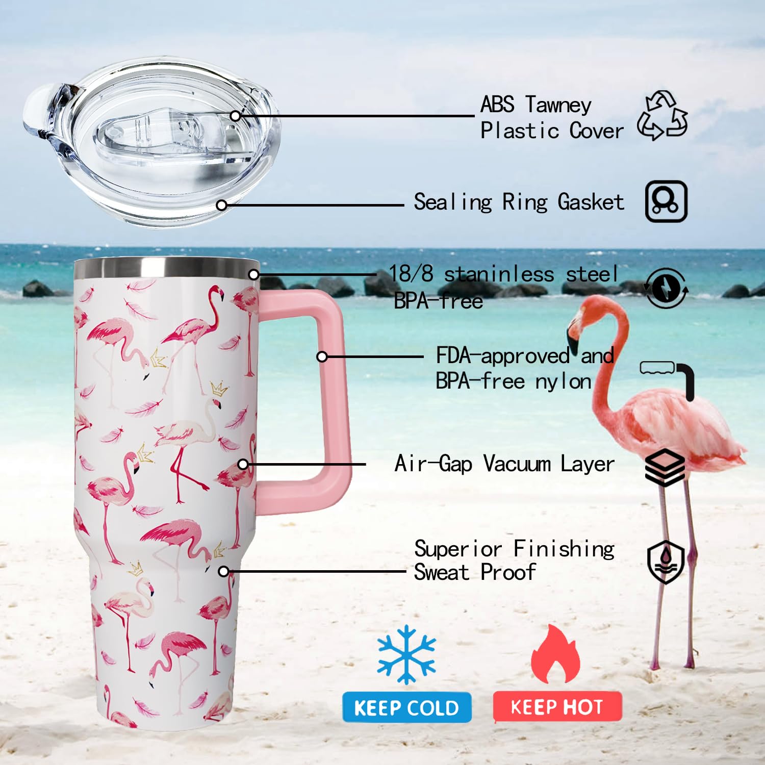 30 oz Pink Tumbler with Handle lid and Straw, CoffeeTravel Mug Cup Water Bottle,Flamingo Decor,Flamingo Gifts for Women