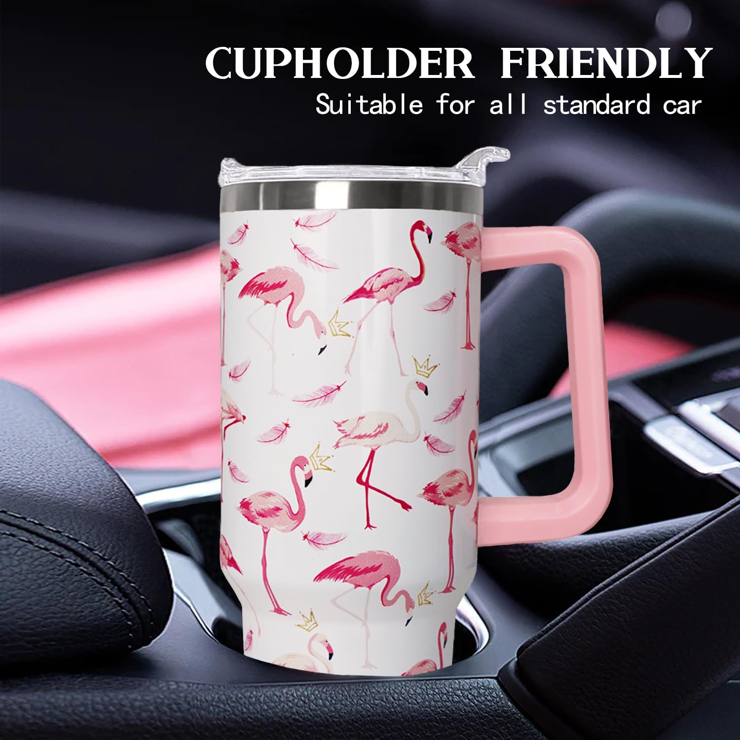 30 oz Pink Tumbler with Handle lid and Straw, CoffeeTravel Mug Cup Water Bottle,Flamingo Decor,Flamingo Gifts for Women