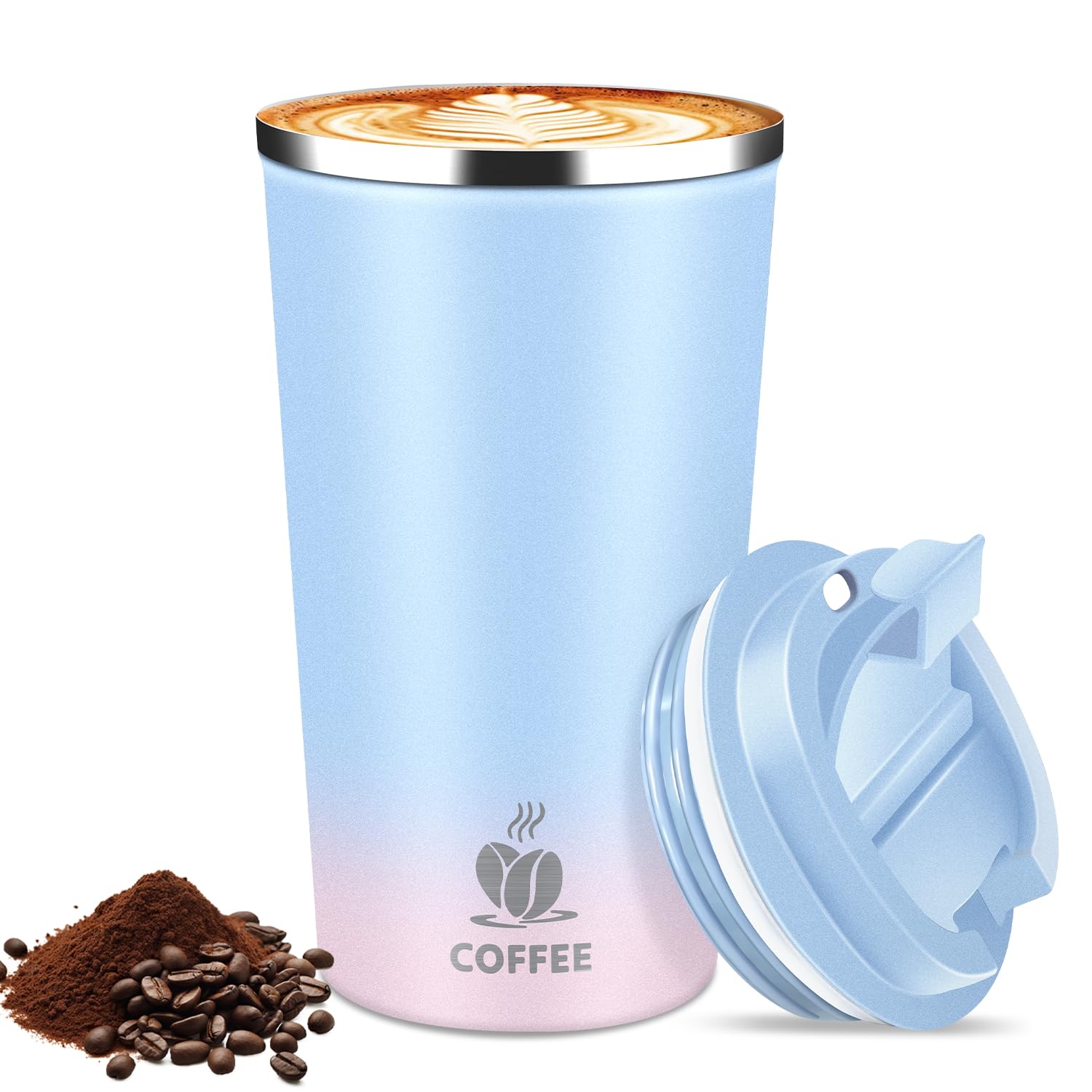 17oz Insulated Travel Coffee Mug with Flip Lid – Leakproof Stainless Steel Insulated Coffee Tumblers, Portable Thermos Cup for Hot & Cold Drinks, Perfect for Camping & On-the-Go