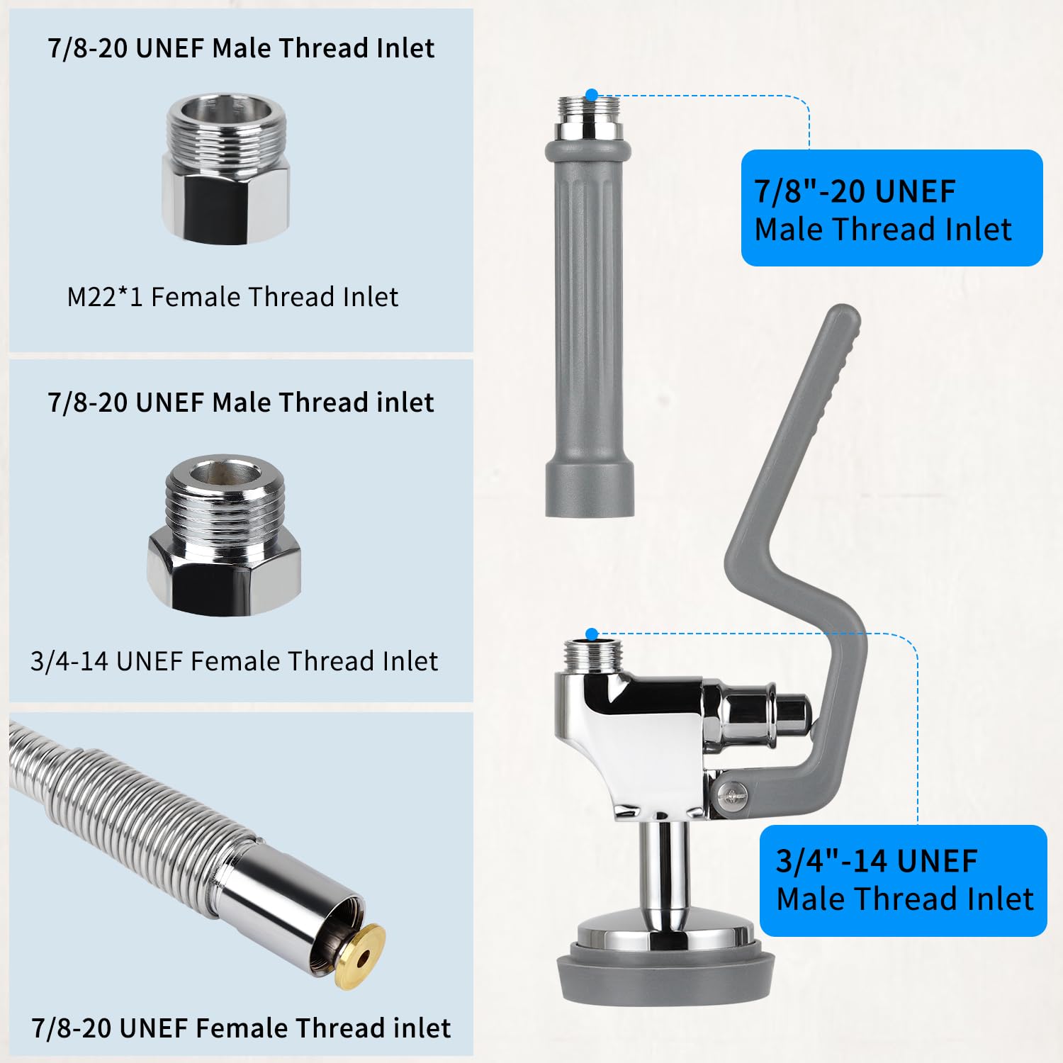TCEUMIK Spray Valve with 44inch Flexible Hose & Pre Rinse Spring for Commercial Restaurant Sink Faucet 1.42GPM High-Pressure Dish Sprayer Stainless Steel Hose & Overhead Spring (Gray)