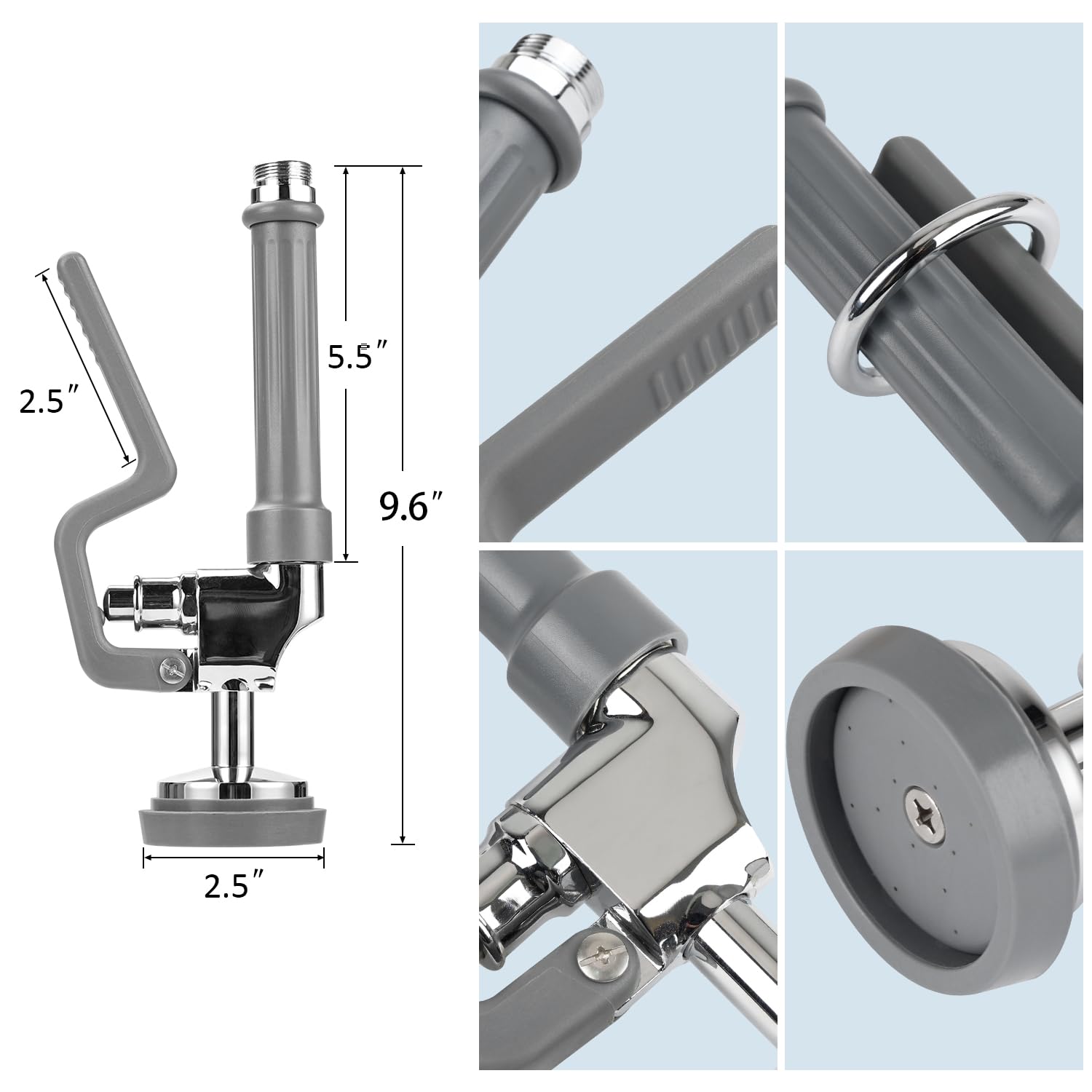 TCEUMIK Spray Valve with 44inch Flexible Hose & Pre Rinse Spring for Commercial Restaurant Sink Faucet 1.42GPM High-Pressure Dish Sprayer Stainless Steel Hose & Overhead Spring (Gray)