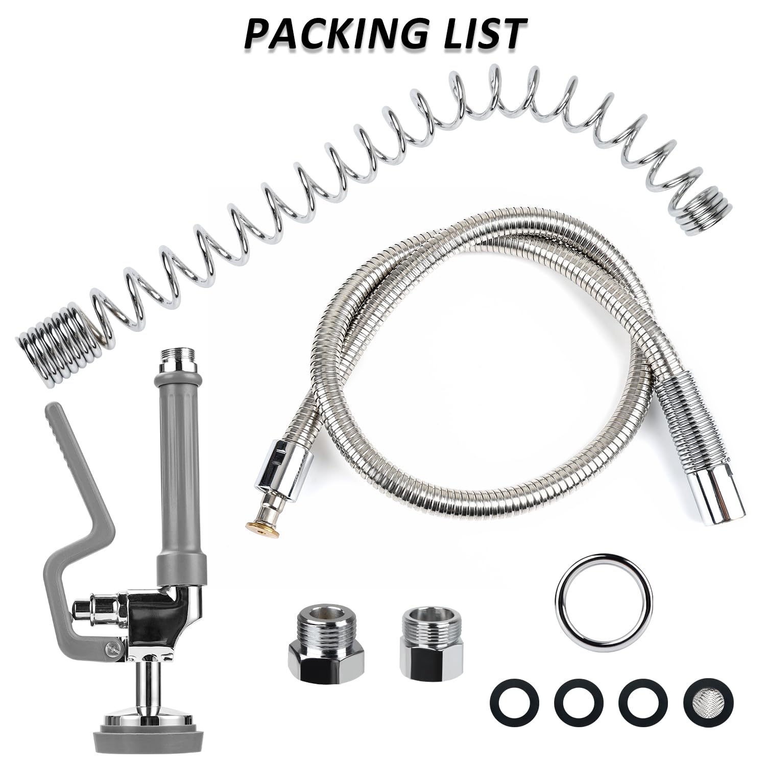 TCEUMIK Spray Valve with 44inch Flexible Hose & Pre Rinse Spring for Commercial Restaurant Sink Faucet 1.42GPM High-Pressure Dish Sprayer Stainless Steel Hose & Overhead Spring (Gray)