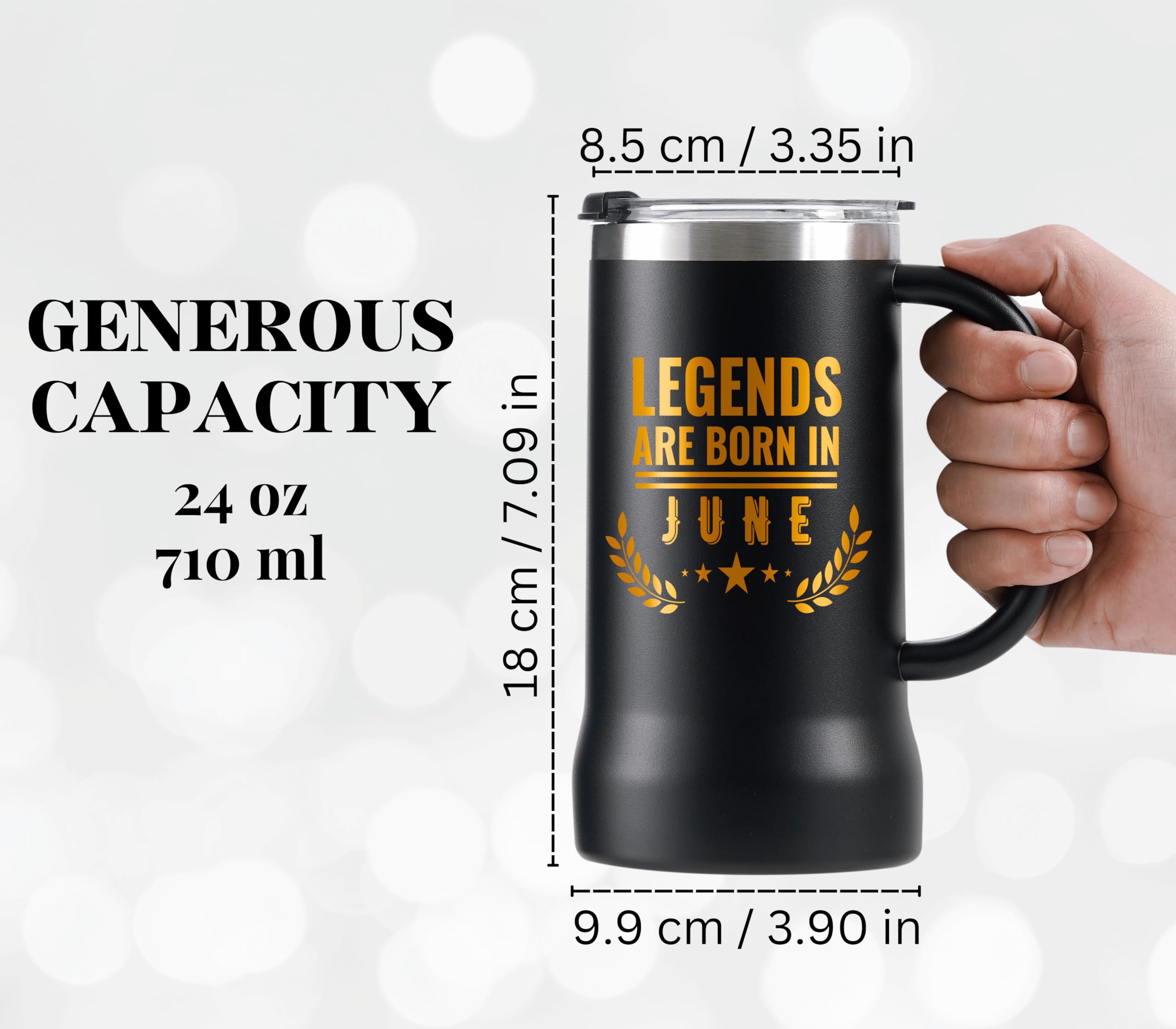 Onebttl Funny Birthday Gifts for Men, Him, 24 oz Travel Mug with Handle, Beer Stein for Men, Legends are Born in March