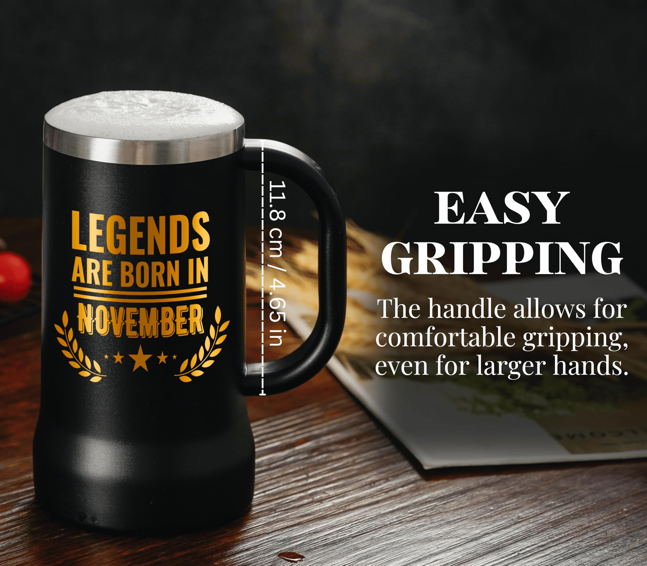 Onebttl Funny Birthday Gifts for Men, Him, 24 oz Travel Mug with Handle, Beer Stein for Men, Legends are Born in March