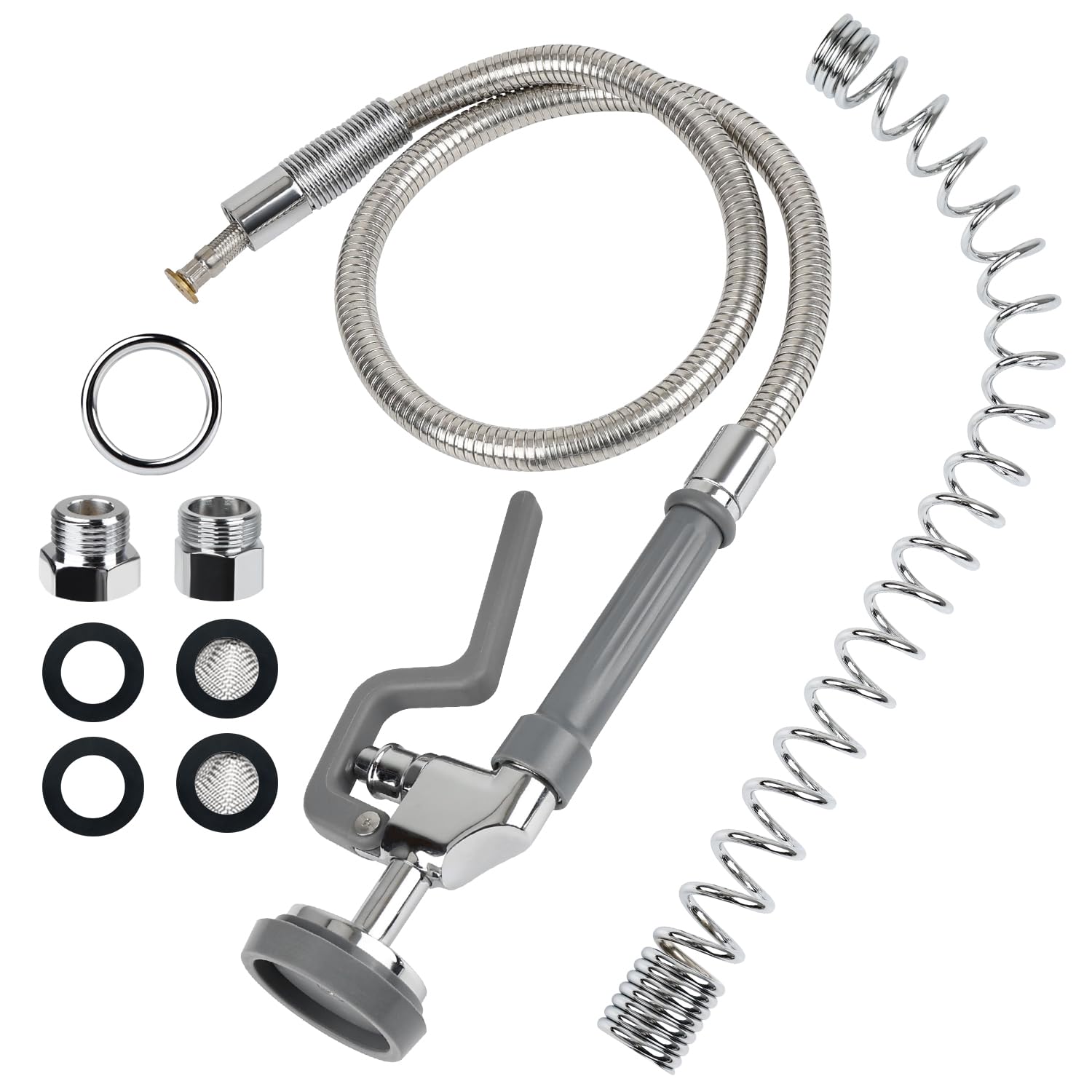 Commercial Sink Sprayer with Flexible Hose & Pre-Rinse Overhead Spring, High-Pressure Dish Spray Valve 38inch Stainless Steel Hose Easy Installation for Home Commercial Restaurant Industrial (Gray)