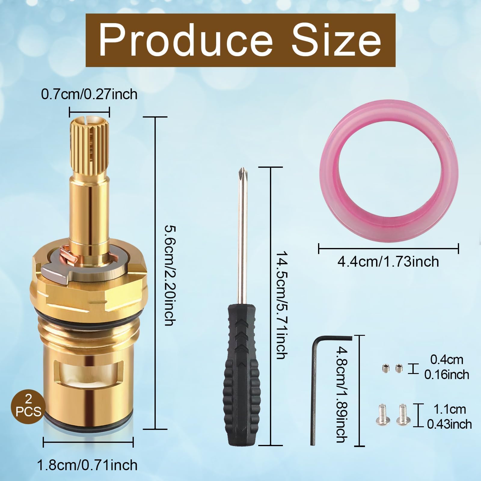 2 Sets Faucet Valves Faucet Cartridge with American Standard 994053-0070a or 994053-0070a/H Bathroom Kitchen Bathtub Faucet Stem Replacement, Brass, 4z-24h Hot and Cold Replacement Stem