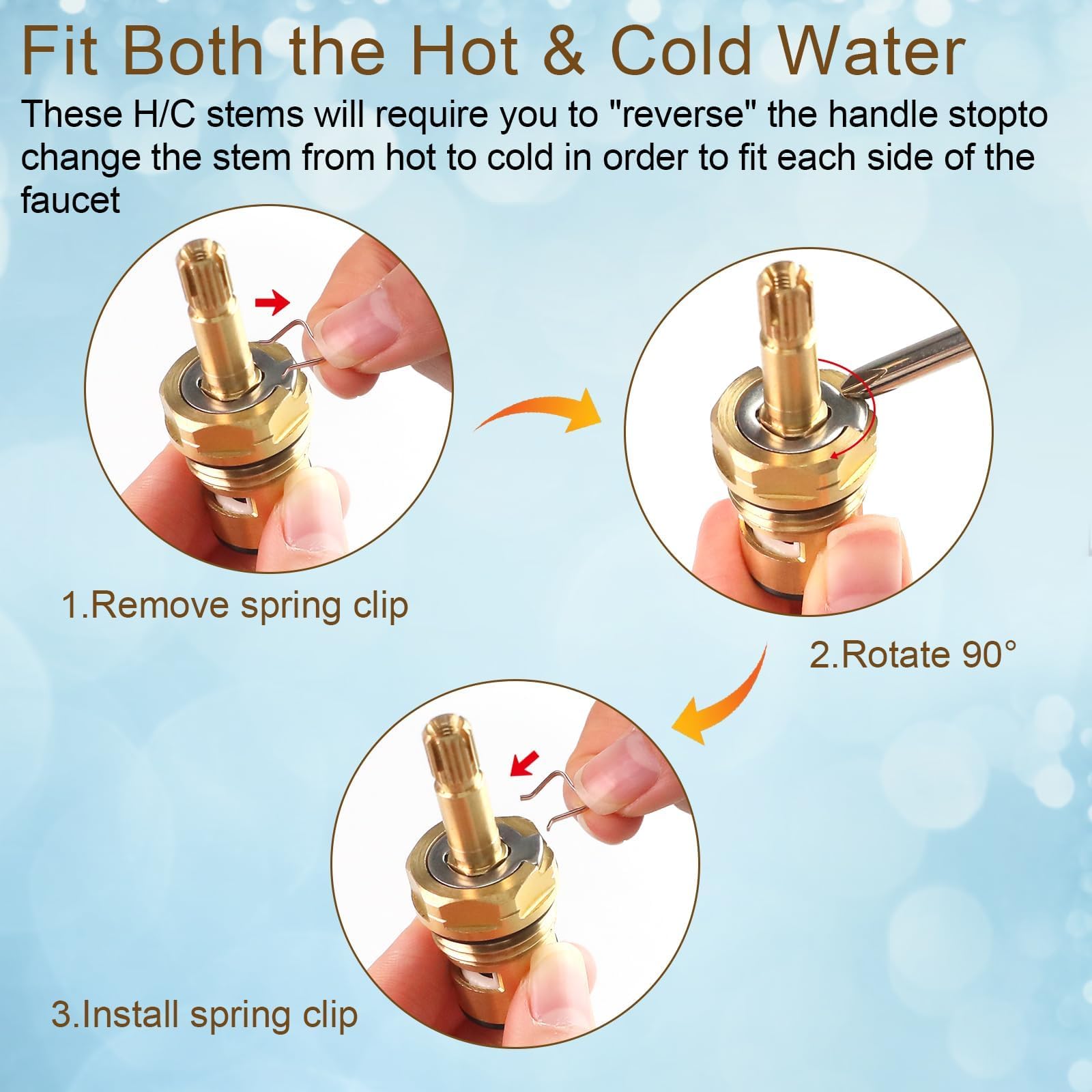 2 Sets Faucet Valves Faucet Cartridge with American Standard 994053-0070a or 994053-0070a/H Bathroom Kitchen Bathtub Faucet Stem Replacement, Brass, 4z-24h Hot and Cold Replacement Stem