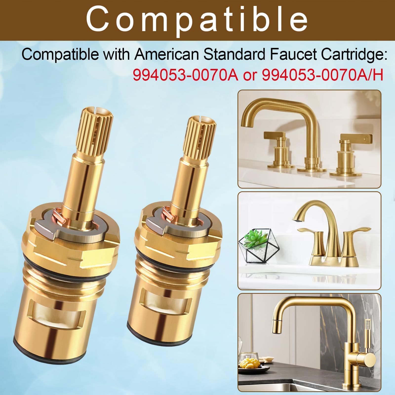 2 Sets Faucet Valves Faucet Cartridge with American Standard 994053-0070a or 994053-0070a/H Bathroom Kitchen Bathtub Faucet Stem Replacement, Brass, 4z-24h Hot and Cold Replacement Stem