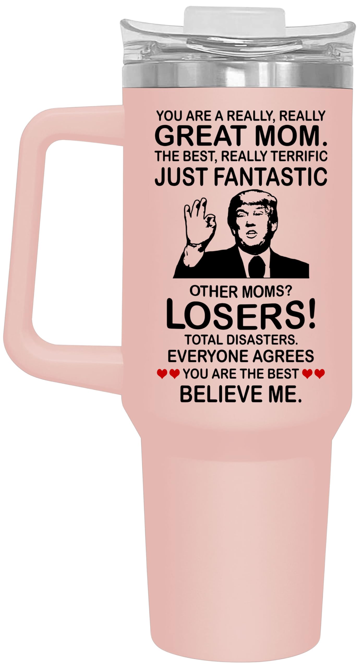 Mothers Day Gifts for Mom from Daughter, Son, Kids - Great Mom Coffee Tumbler on Birthday, Christmas, Durable Stainless Steel, Insulated for Hot or Cold Drinks, Ideal Gift for Mothers 40oz, Pink