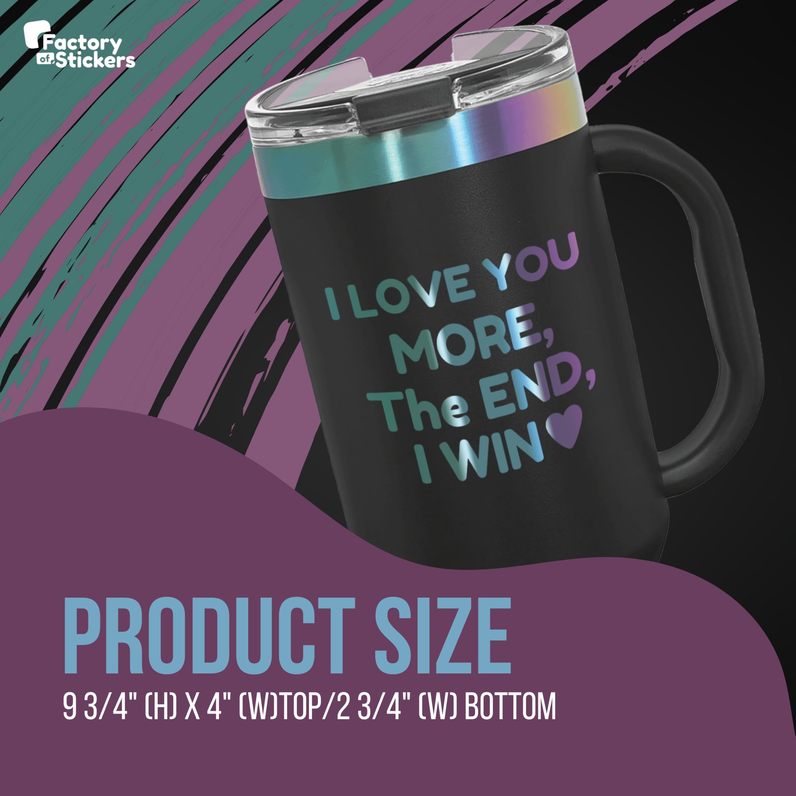 Gift for Women: 40oz Black Prism Ion-Plated Travel Mug – "I Love You More, The End, I Win" Laser Design, Insulated with Straw for Hot & Cold Drinks