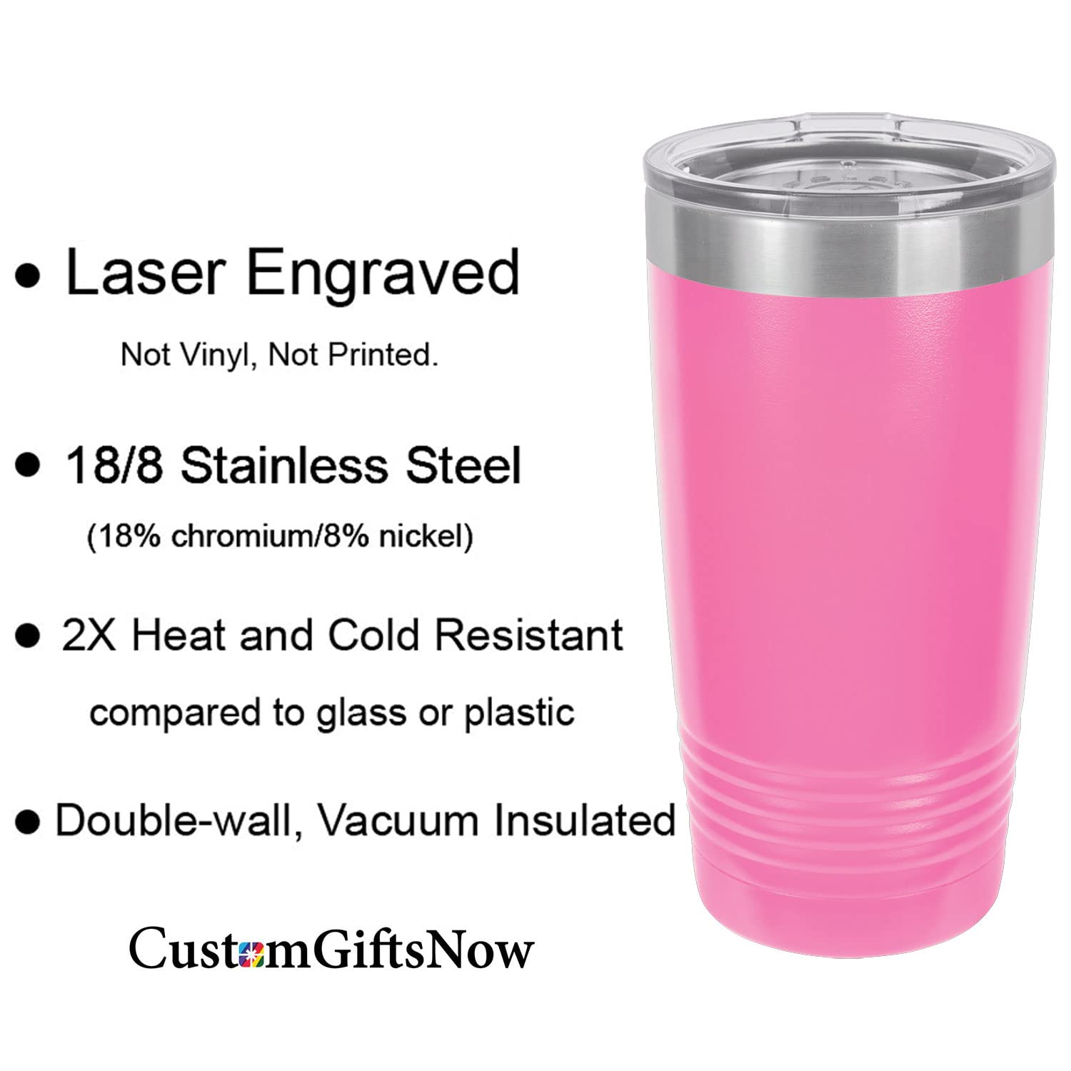 20-Ounce Vacuum Insulated Stainless Steel Tumbler Customized Etched Double-Walled Laser Engraved Coffee Pink BPA-Free Mug, Lid, License to drill Dentist, Personalized Hot/Cold Insulated