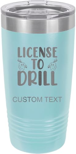 20-Ounce Vacuum Insulated Stainless Steel Tumbler Customized Etched Double-Walled Laser Engraved Coffee Light Blue BPA-Free Mug, Lid, License to drill Dentist, Personalized Hot/Cold Insulated