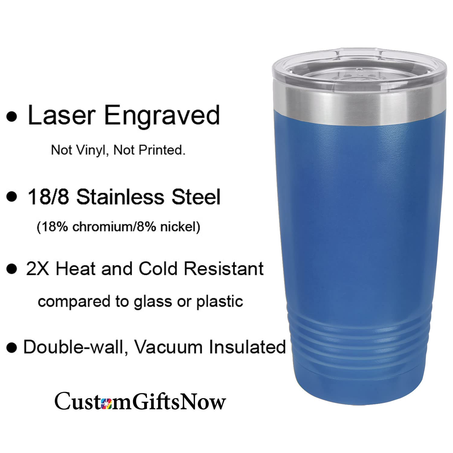 20-Ounce Vacuum Insulated Stainless Steel Tumbler Customized Etched Double-Walled Laser Engraved Coffee Blue BPA-Free Mug, Lid, License to drill Dentist, Personalized Hot/Cold Insulated