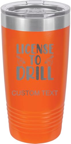 20-Ounce Vacuum Insulated Stainless Steel Tumbler Customized Etched Double-Walled Laser Engraved Coffee Orange BPA-Free Mug, Lid, License to drill Dentist, Personalized Hot/Cold Insulated