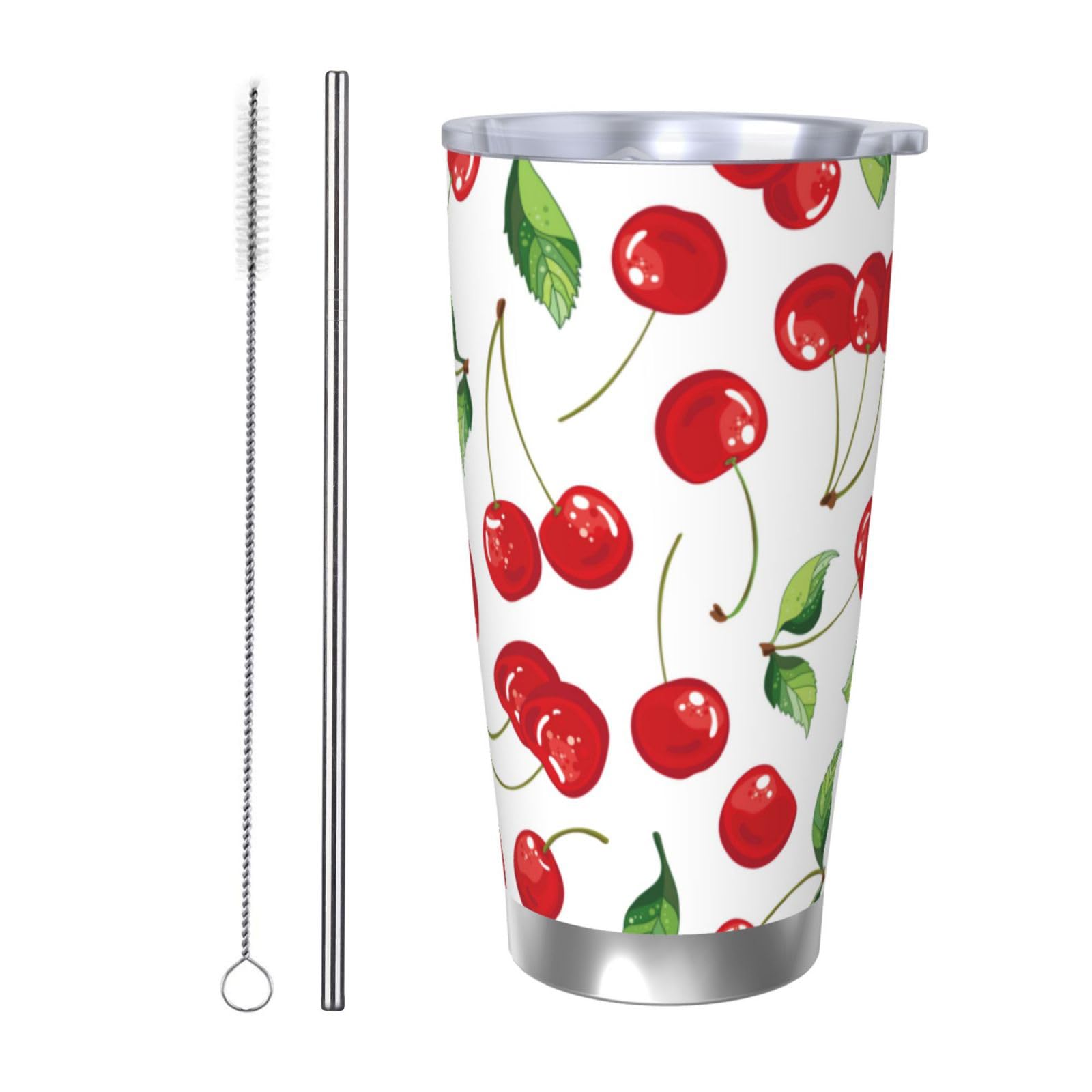 CHASOEA Cherry Tumbler 20oz Fruit Stainless Steel Insulated Tumblers with Lid and Straw Fruits Travel Coffee Mug Wine Tea Cups Water Bottle Cherry Gifts for Women