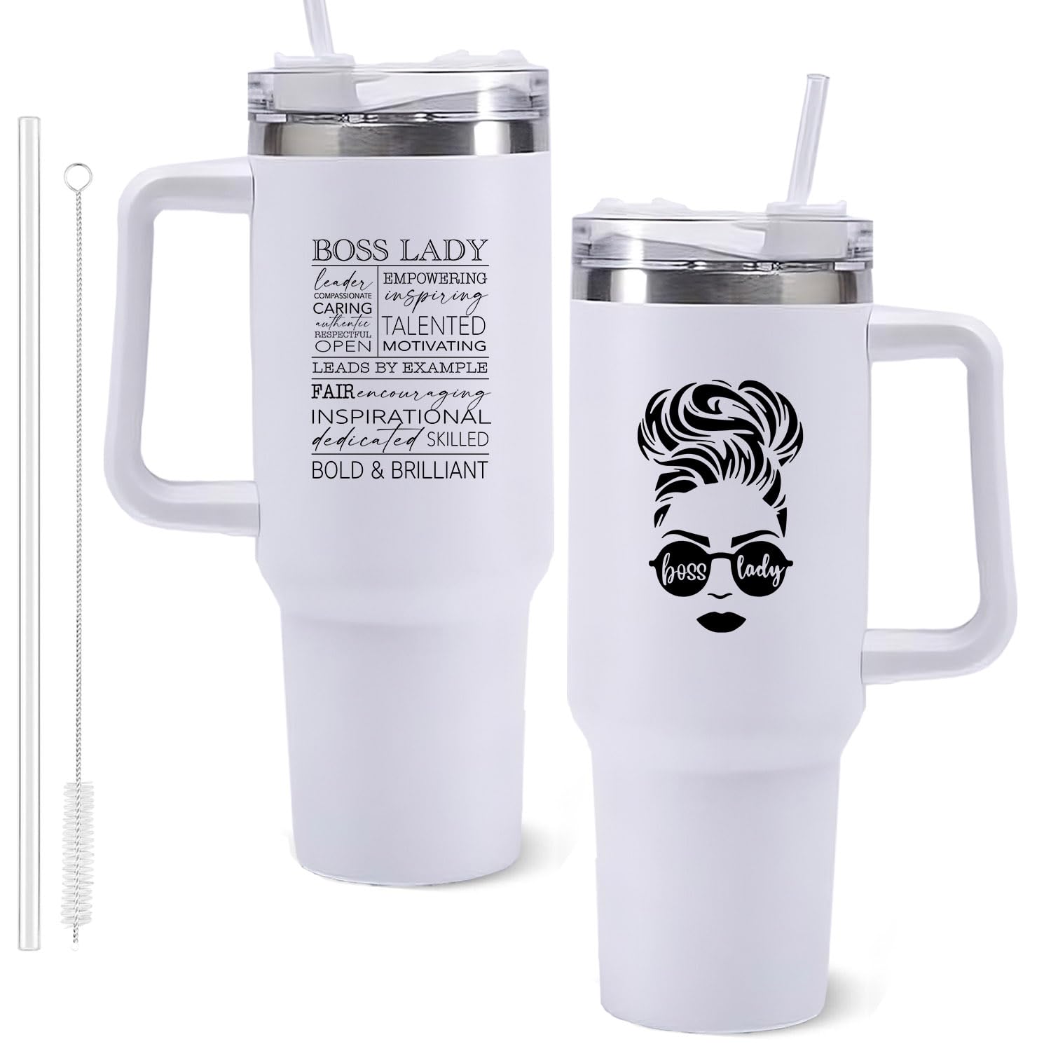 Boss Lady Gifts for Women - 40 oz Insulated Tumbler with Handle & Straw - Best Boss Appreciation Gift, Funny Coffee Mug for Work, Office, Birthday, Christmas, Farewell Gift for Boss or Coworker