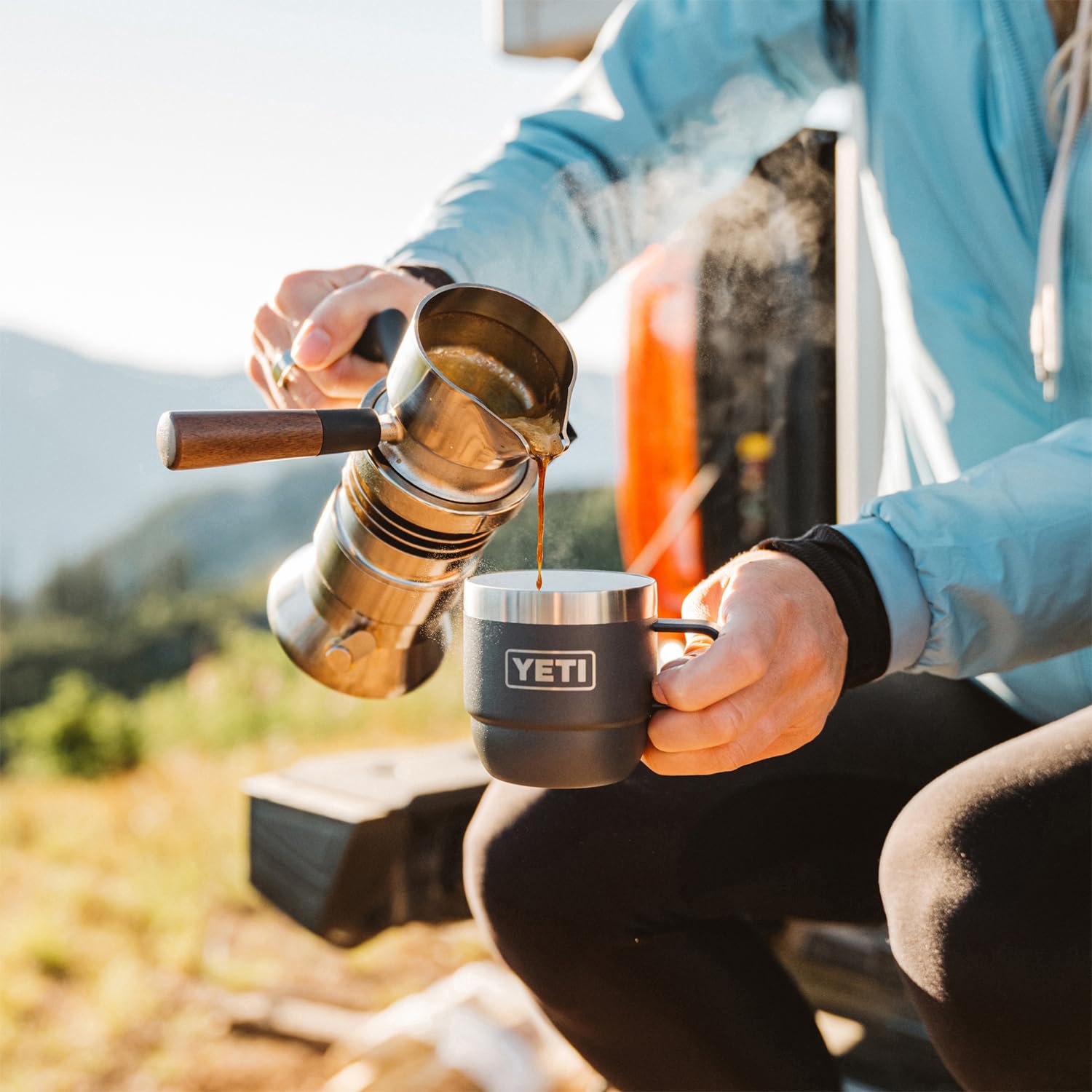 YETI Rambler 6 oz Stackable Mug, Stainless Steel, Vacuum Insulated Espresso/Coffee Mug, 2 Pack, Big Sky Blue